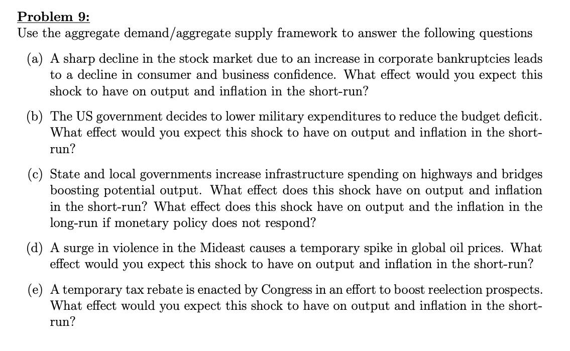 Solved Problem 9: Use the aggregate demand/aggregate supply | Chegg.com