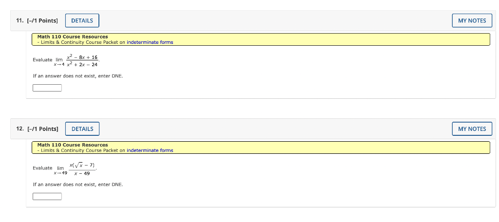 Solved 11. (-/1 Points] DETAILS MY NOTES Math 110 Course | Chegg.com
