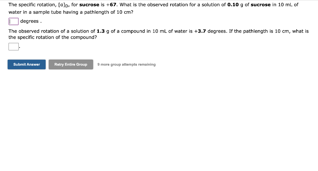 Solved The specific rotation, [a]D, for sucrose is +67. What | Chegg.com