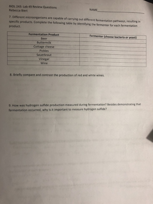 Solved BIOL 243: Lab 49 Review Questions Rebecca Bieri NAME | Chegg.com