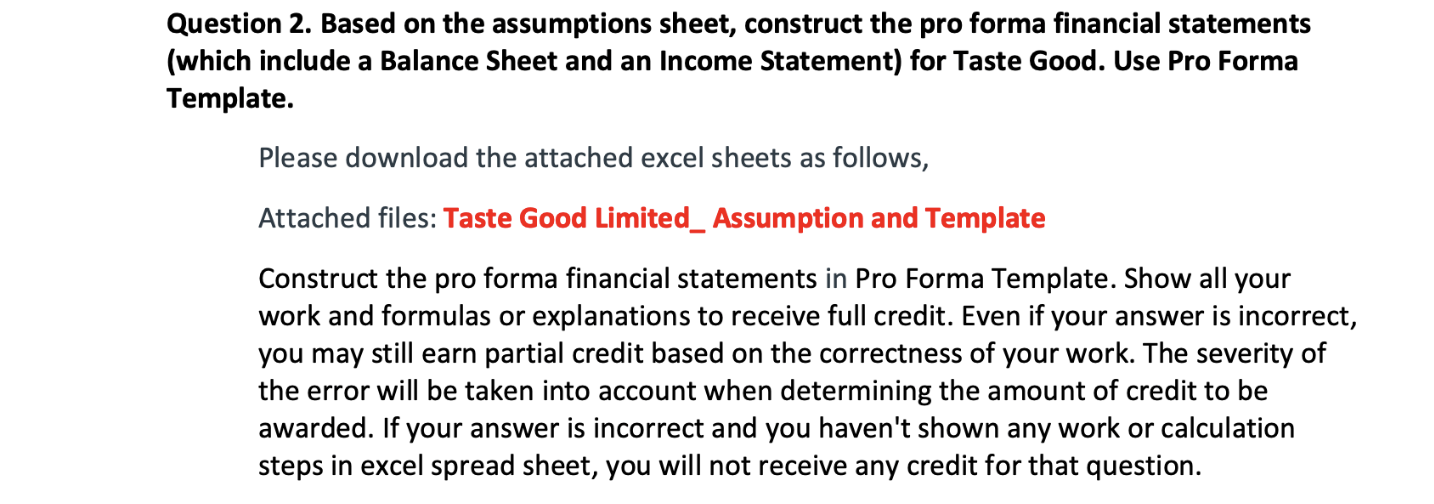 Solved Question 2. Based on the assumptions sheet, construct | Chegg.com