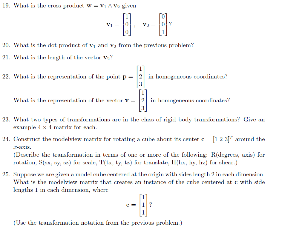 Solved 19. What is the cross product w=v1∧v2 given | Chegg.com