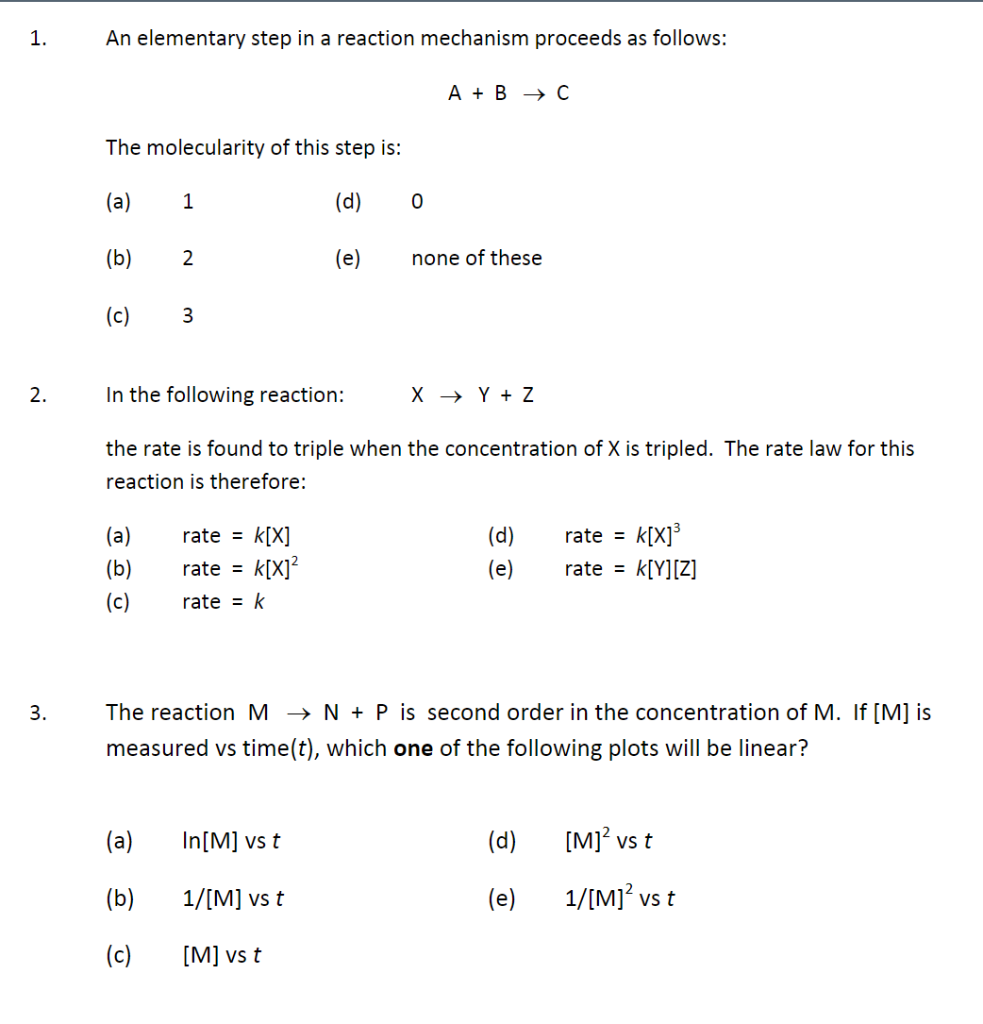 Solved An elementary step in a reaction mechanism proceeds | Chegg.com