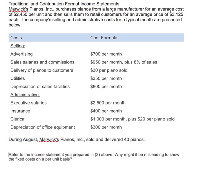 Solved Traditional and Contribution Format Income Statements | Chegg.com