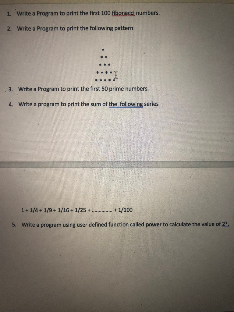 Solved 1. Write a Program to print the first 100 filbonacci | Chegg.com