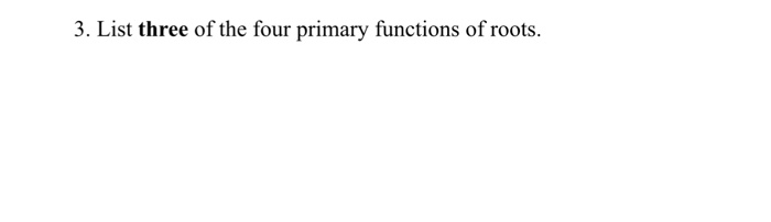 Solved List three of the four primary functions of roots. | Chegg.com
