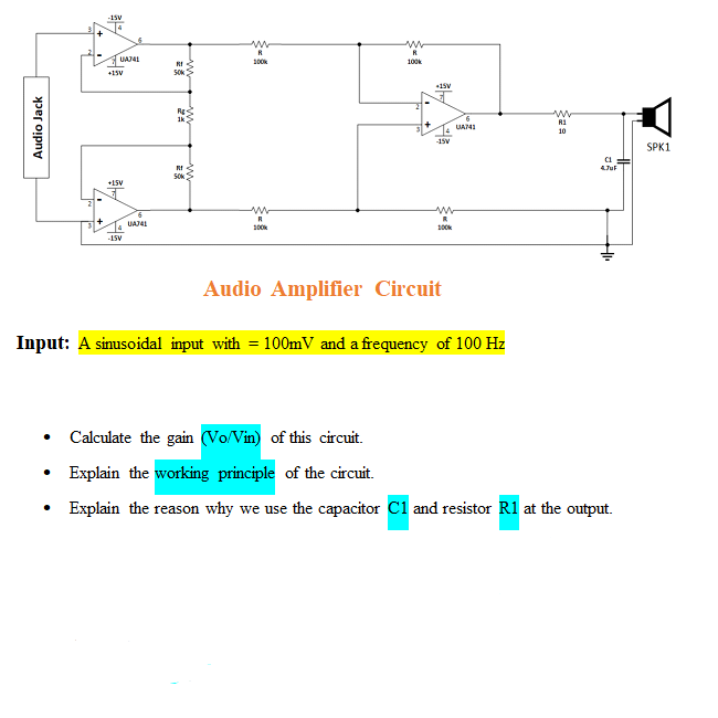 Solved Audio Amplifier CircuitInput: A sinusoidal input with | Chegg.com