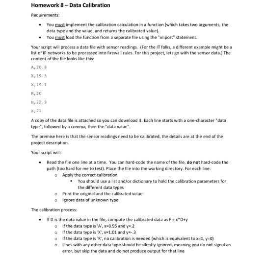 Solved Homework 8-Data Calibration Requirements • You must | Chegg.com