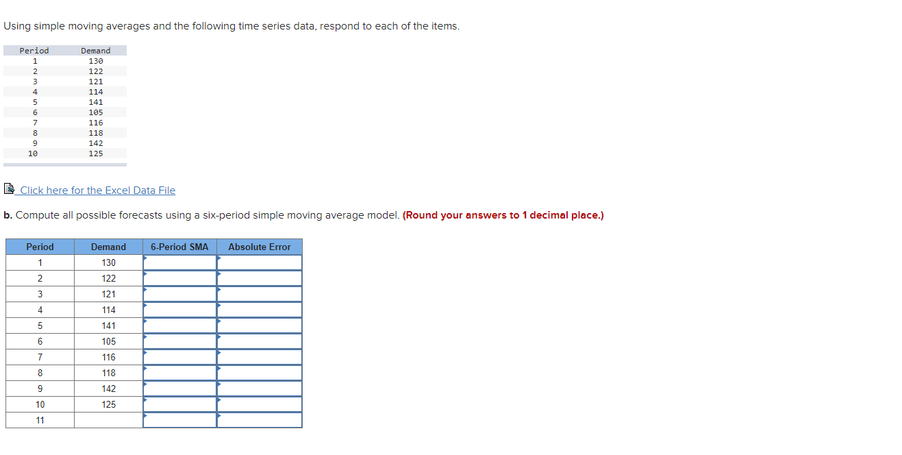 Solved Using simple moving averages and the following time | Chegg.com