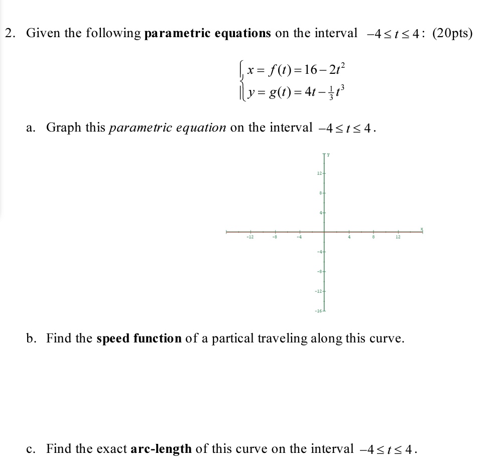 Solved Given The Following Parametric Equations On The