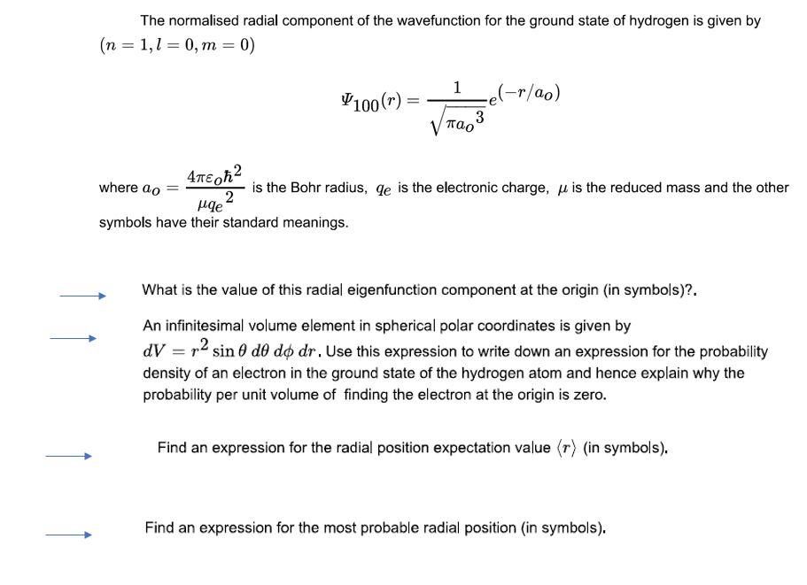 Solved The normalised radial component of the wavefunction | Chegg.com