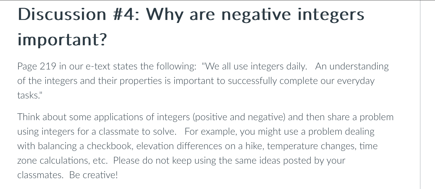 Solved Discussion \#4: Why are negative integers | Chegg.com