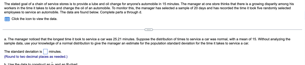 Solved \r\nb. Use the data to construct an \\( \\bar{x}- \\) | Chegg.com