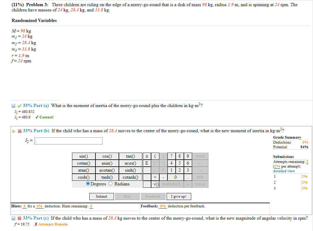 Solved (11\%) Problem 3: Three children are riding on the | Chegg.com