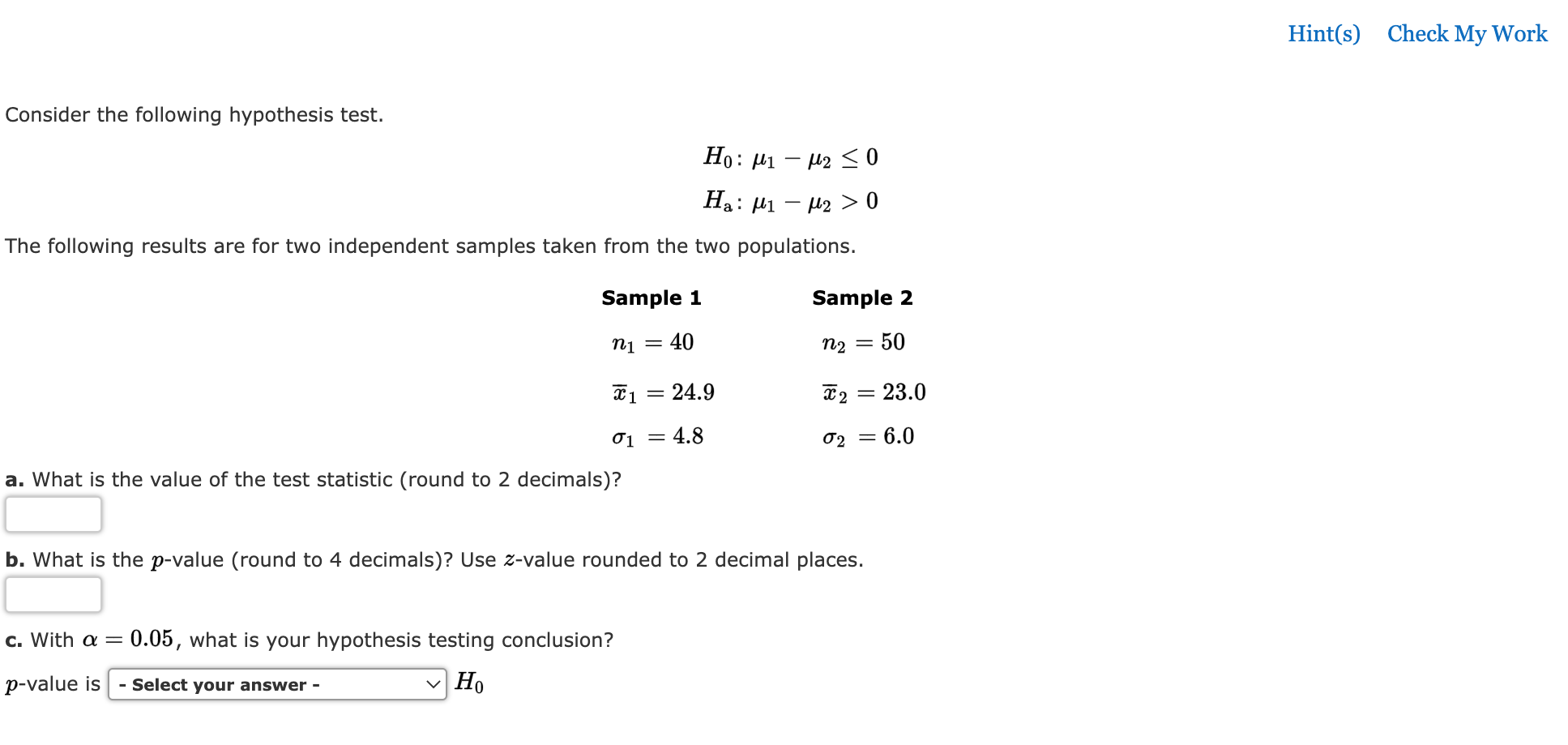 Solved Consider the following hypothesis test. | Chegg.com