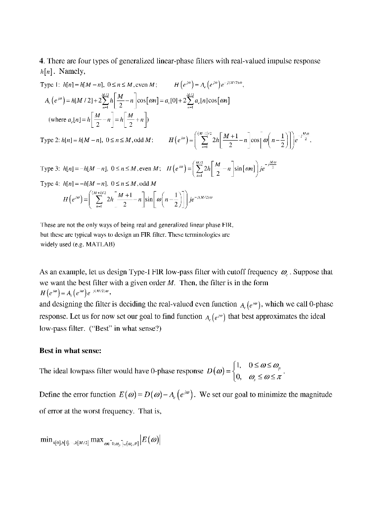 4. There are four types of generalized linear-phase | Chegg.com