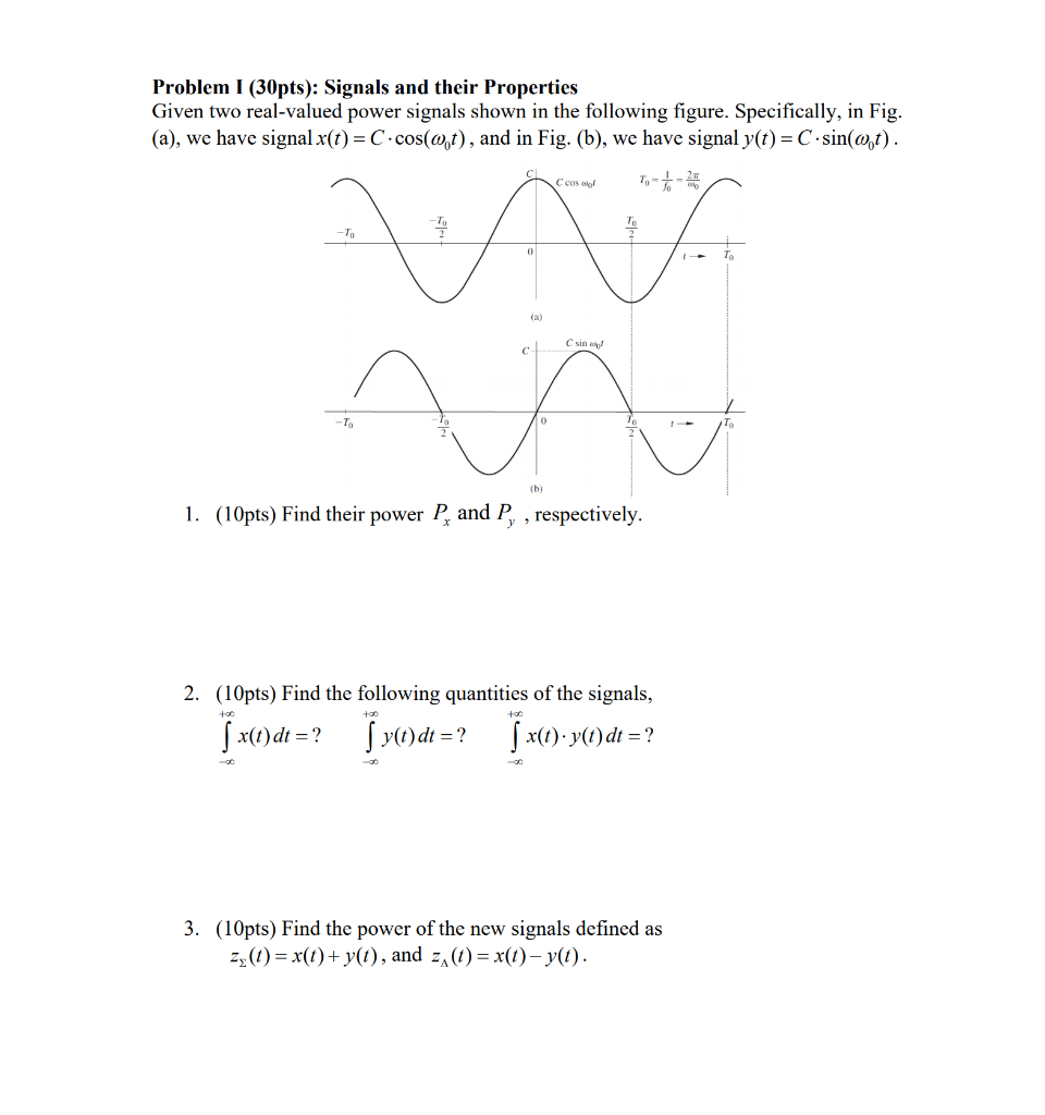Solved Problem I (30pts): Signals and their Properties Given | Chegg.com