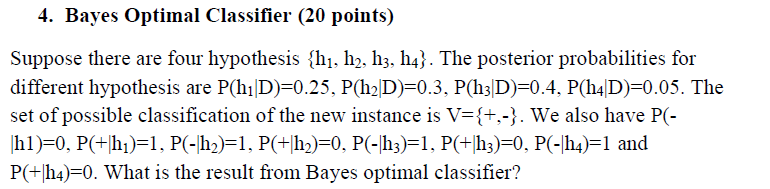 Solved 4. Bayes Optimal Classifier (20 points) Suppose there | Chegg.com