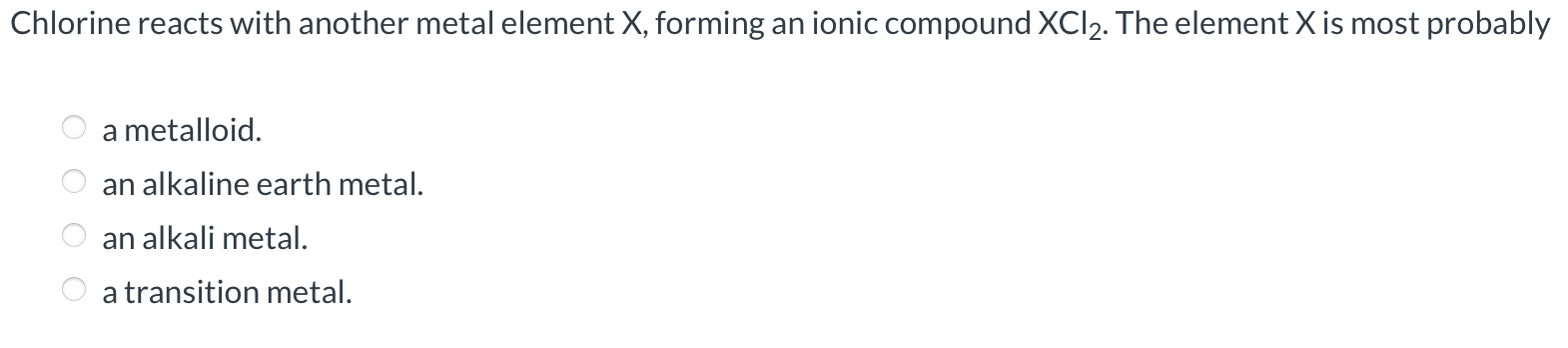 Solved Chlorine reacts with another metal element x, | Chegg.com