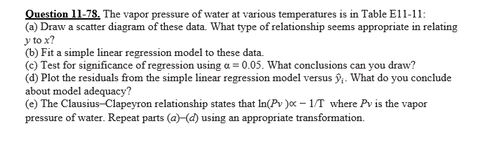 Solved TABLE • 11E-11 Vapor Pressure Data Observation Number | Chegg.com