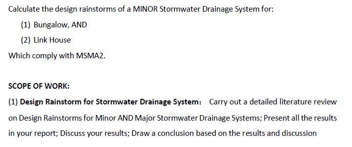 Solved Calculate the design rainstorms of a MINOR Stormwater | Chegg.com
