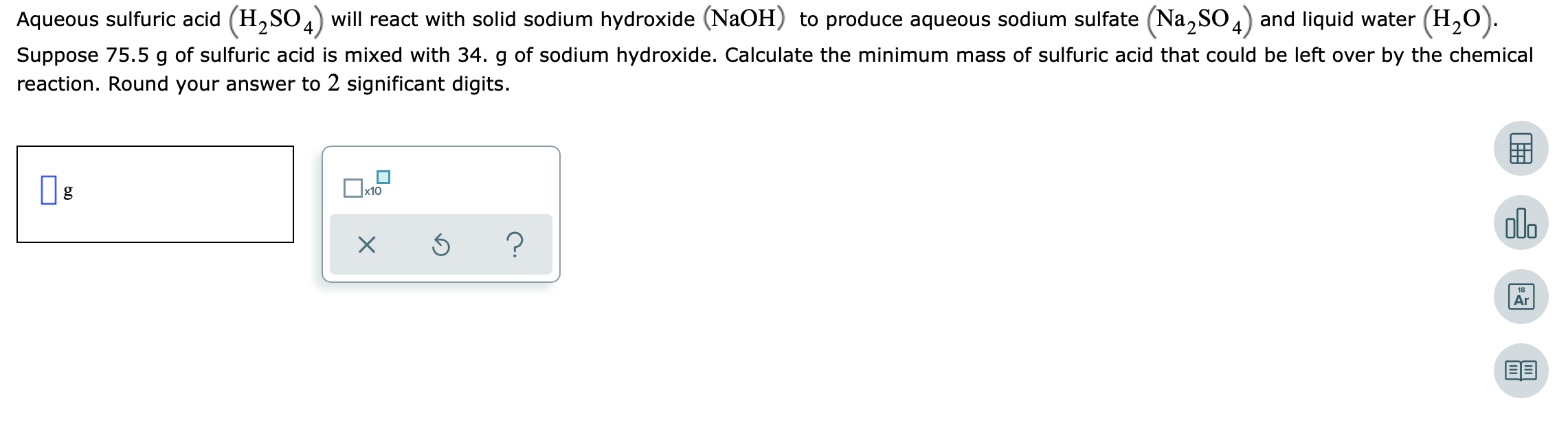 Solved Aqueous sulfuric acid (H2SO4) will react with solid | Chegg.com