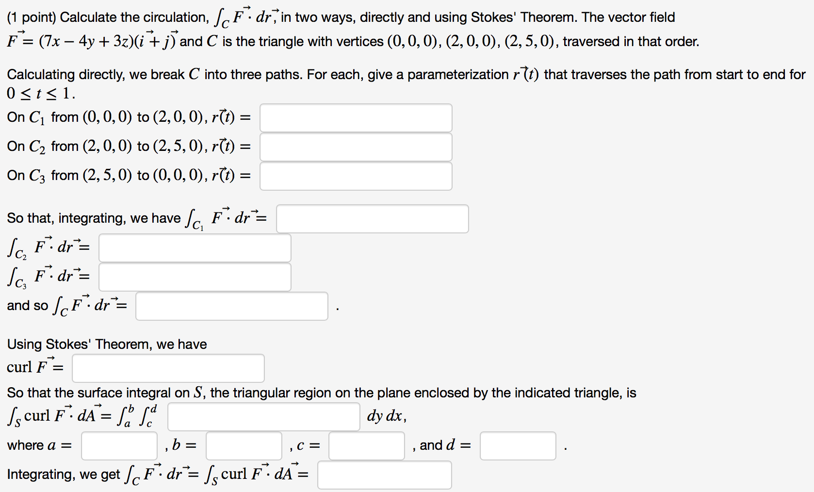 Solved (1 point) Calculate the circulation, ScF.dr, in two | Chegg.com Solved (1 point) Calculate the circulation, ScF.dr, in two | Chegg.com