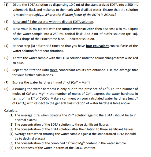 1: Standardize the EDTA Solution (1) Rinse a burette | Chegg.com