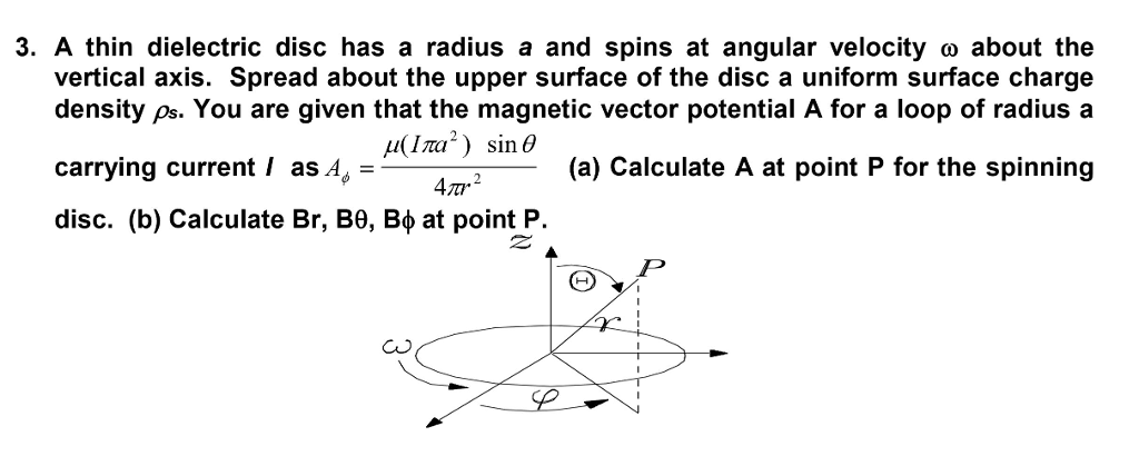 Solved 3. A thin dielectric disc has a radius a and spins at | Chegg.com