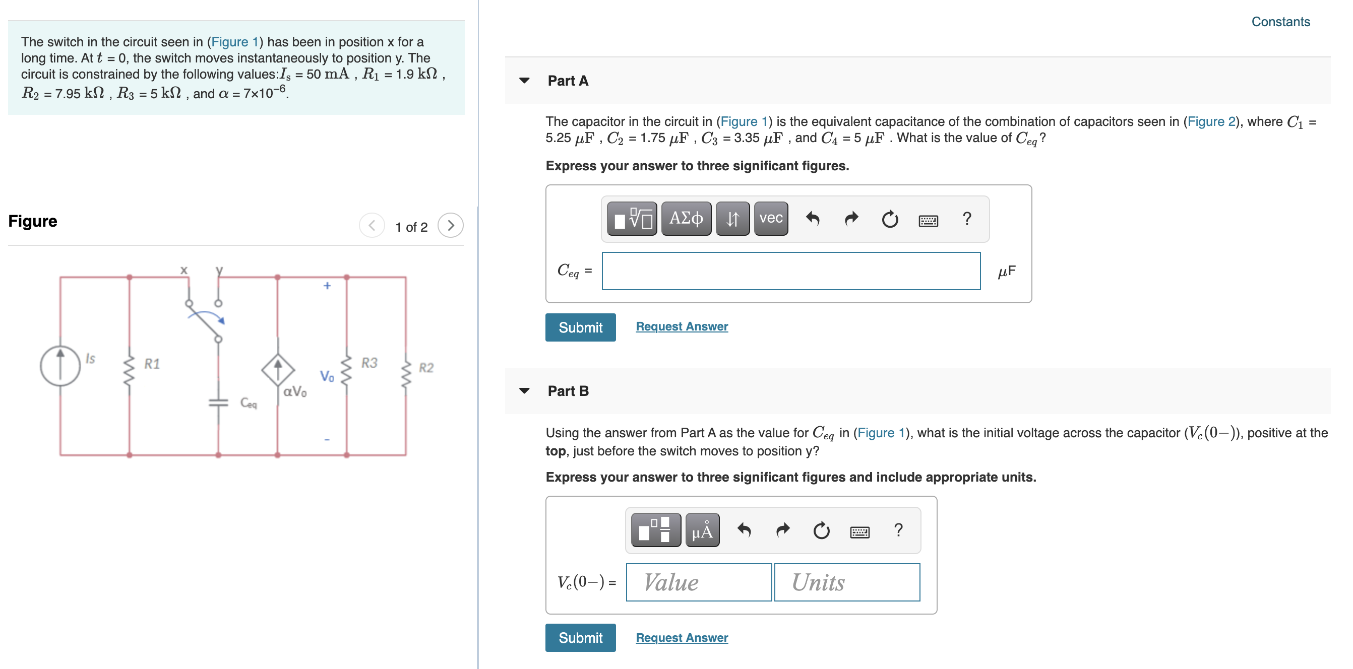 Solved Constants The switch in the circuit seen in (Figure | Chegg.com