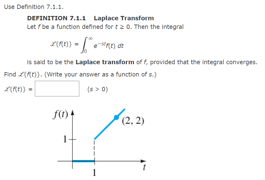 Solved Use Theorem 7 1 1 To Find L{f T } Write Your Answer