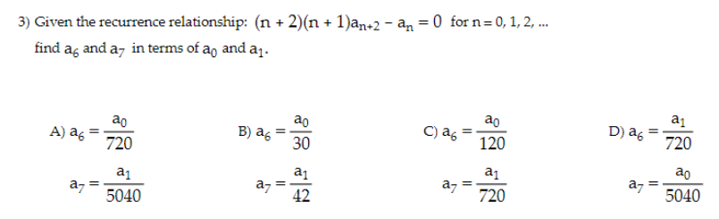 Solved 3 Given The Recurrence Relationship