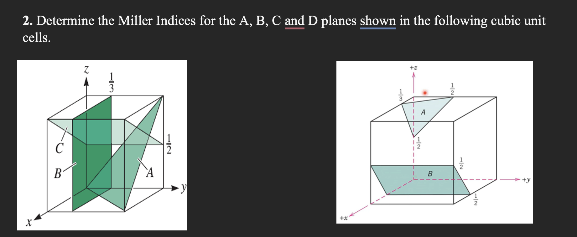 Solved 2. ﻿Determine the Miller Indices for the A, ﻿B, ﻿C | Chegg.com
