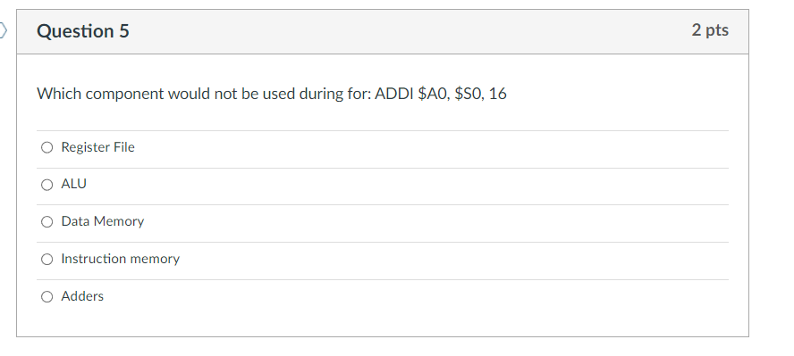 Solved Which component would not be used during for: ADDI | Chegg.com