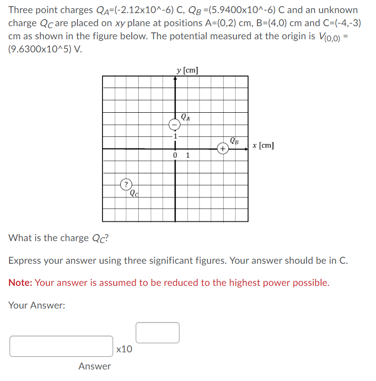 Solved Three point charges QA=(-2.12x10^-6) C, QB | Chegg.com