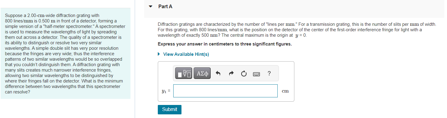 Solved Suppose A 2 00 Cm Wide Diffraction Grating With 800