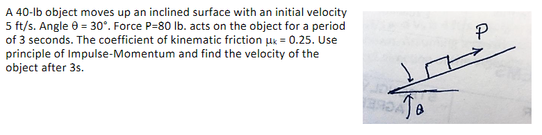 Solved A 40-1b object moves up an inclined surface with an | Chegg.com