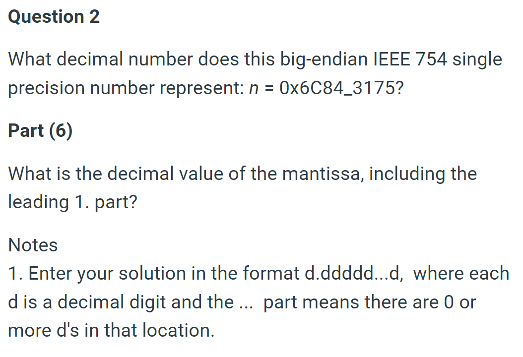 Solved What decimal number does this big-endian IEEE 754 | Chegg.com