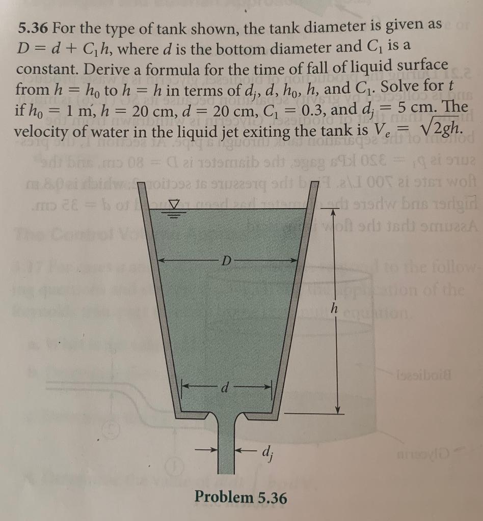 Solved 5.36 For the type of tank shown, the tank diameter is | Chegg.com