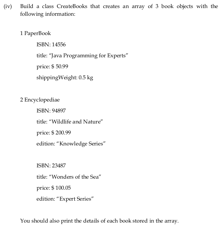 Solved The class Book has two subclasses namely EBook and | Chegg.com