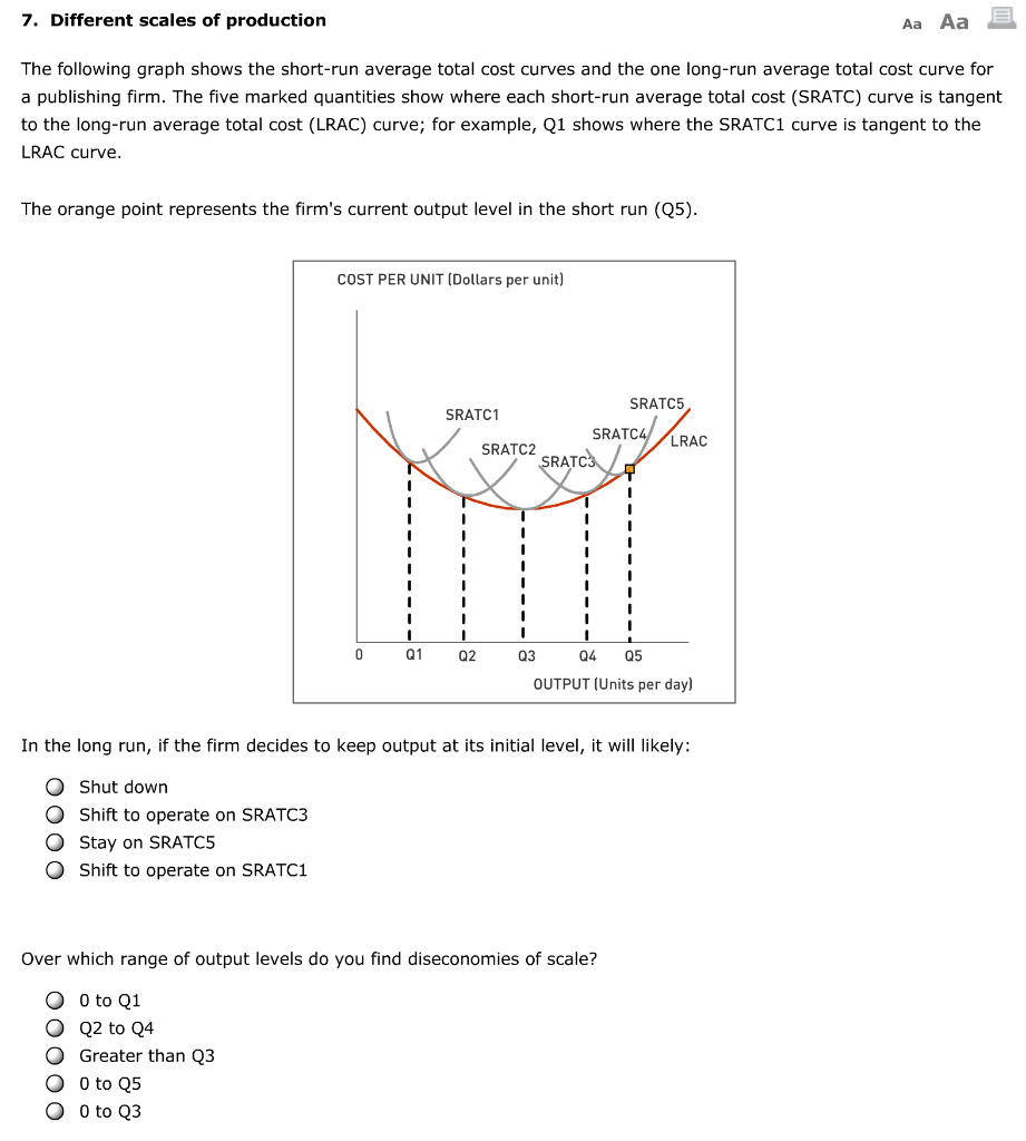 Solved 7. Different scales of production Aa Aa The following | Chegg.com