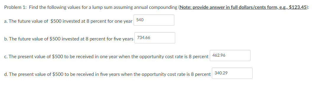 Solved Problem 1: Find the following values for a lump sum | Chegg.com