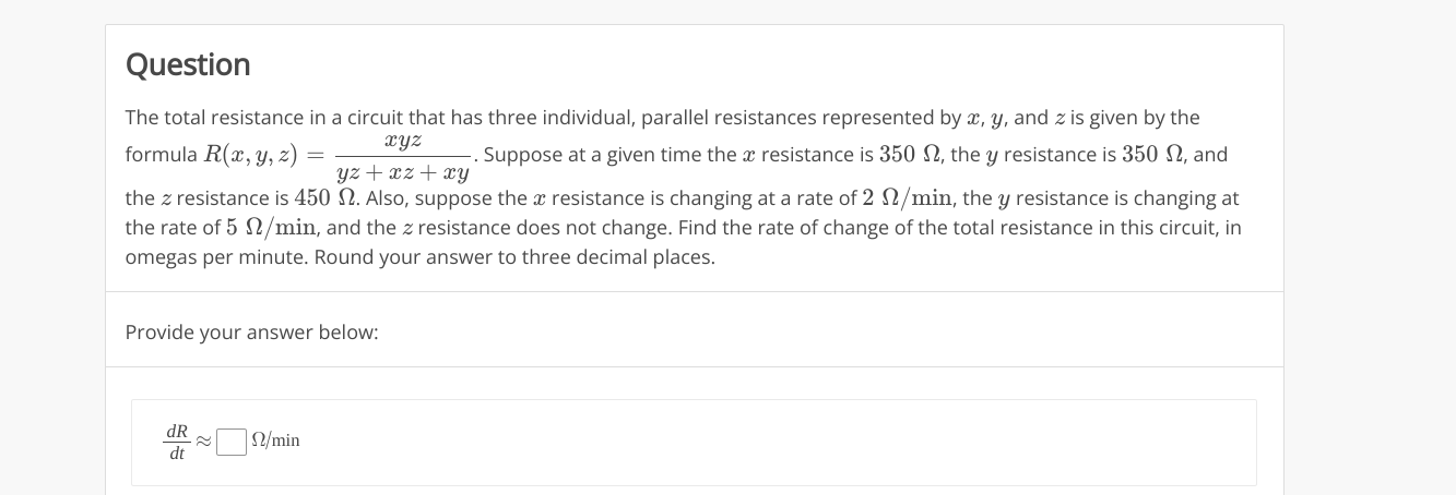 Solved The total resistance in a circuit that has three | Chegg.com