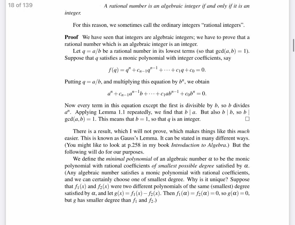 18 of 139 A rational number is an algebraic integer | Chegg.com