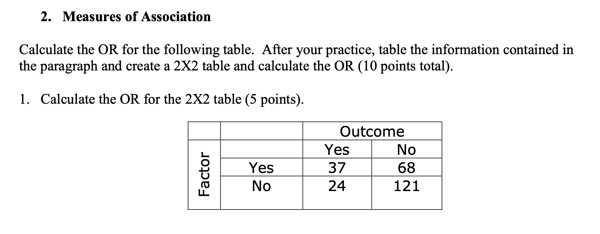 2. Measures of Association Calculate the OR for the | Chegg.com