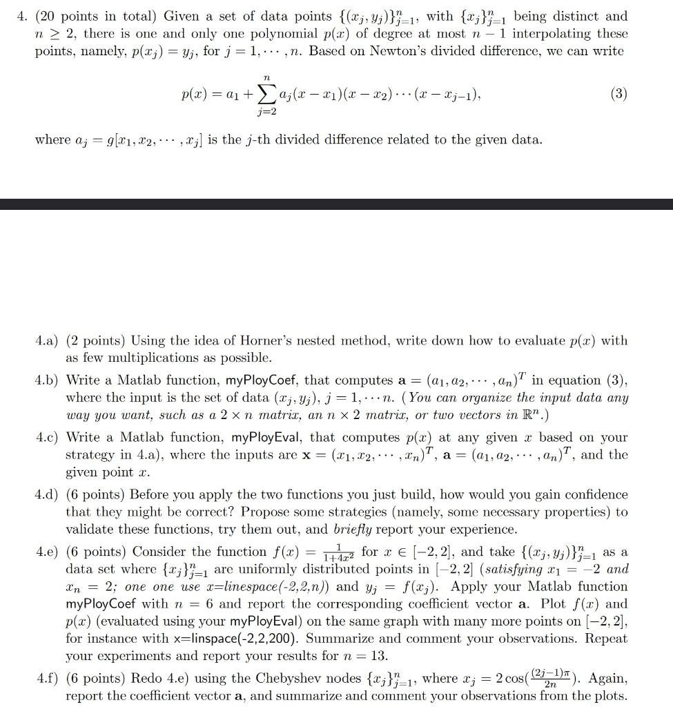 4. (20 points in total) Given a set of data points | Chegg.com