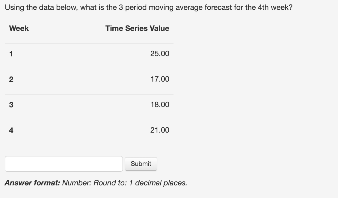 Solved Using the data below, what is the 3 period moving | Chegg.com