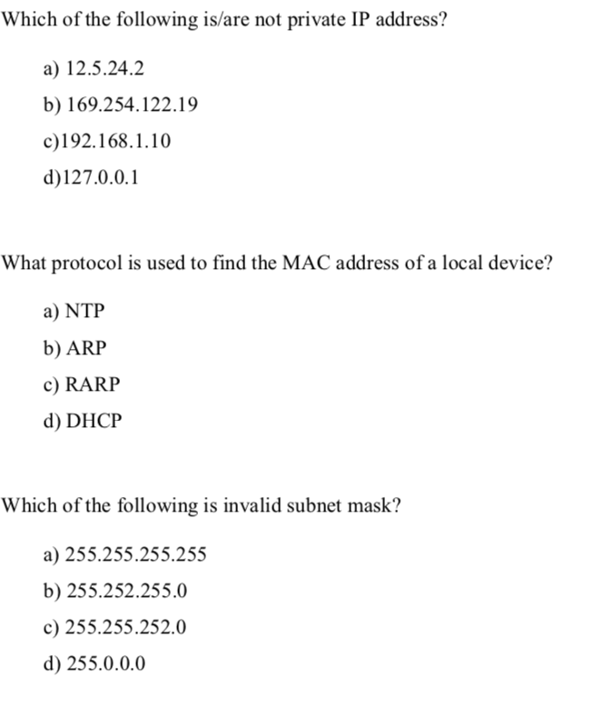Solved Which of the following is/are not private IP address? | Chegg.com