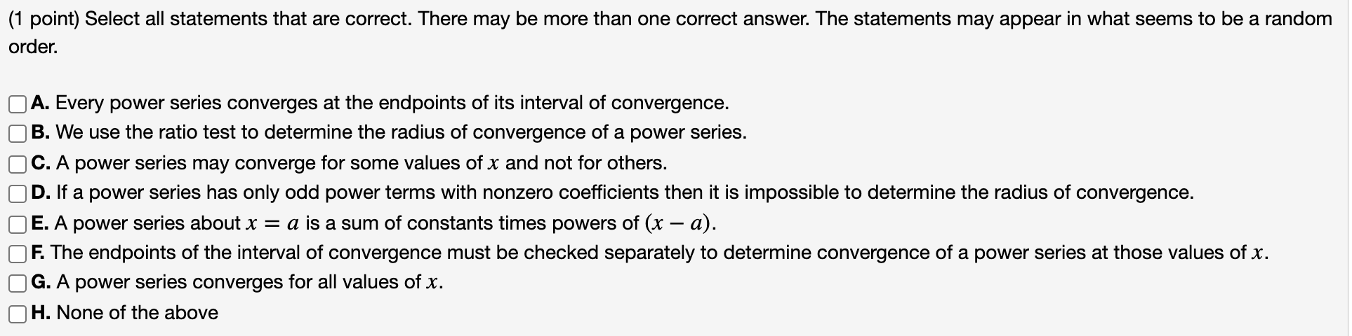 Solved (1 point) Select all statements that are correct. | Chegg.com