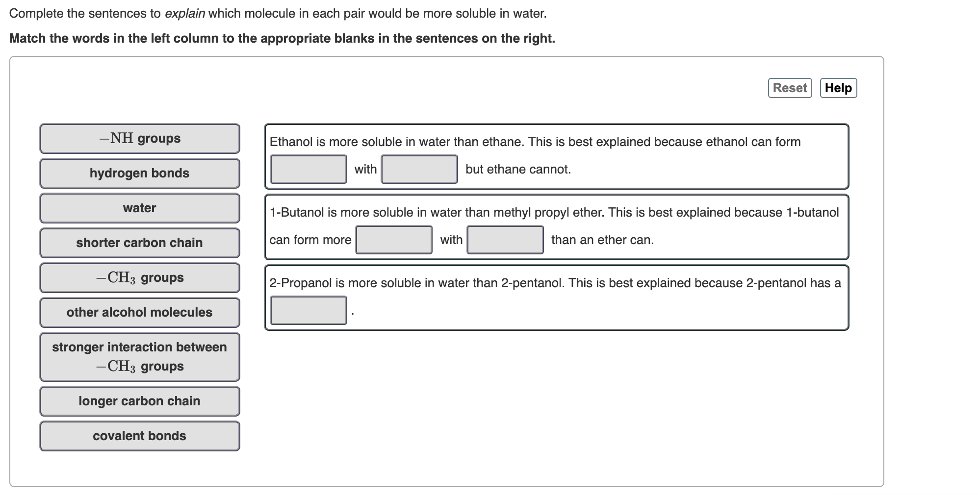 Solved Complete the sentences to explain which molecule in | Chegg.com